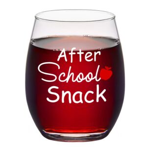 after school snack 15oz stemless wine glass for preschool, elementary, high school teacher, professor, teacher appreciation day