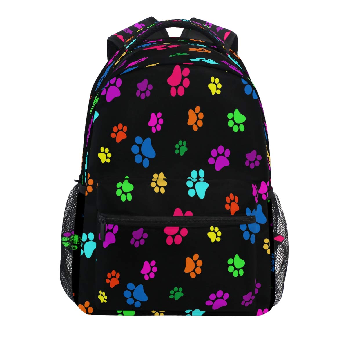 ALAZA Colorful Paw Print Black Backpack Daypack School Bag Travel Shoulder Bag for Students Boys Girls