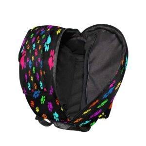 ALAZA Colorful Paw Print Black Backpack Daypack School Bag Travel Shoulder Bag for Students Boys Girls