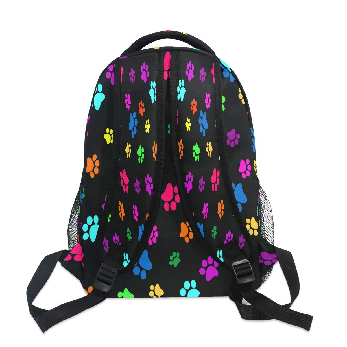 ALAZA Colorful Paw Print Black Backpack Daypack School Bag Travel Shoulder Bag for Students Boys Girls