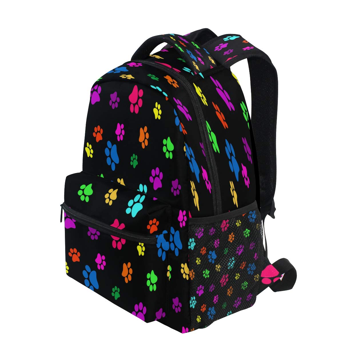 ALAZA Colorful Paw Print Black Backpack Daypack School Bag Travel Shoulder Bag for Students Boys Girls