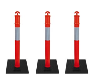 cj safety 44" orange pe delineator post cone, 44" height post, 10 lbs recycled rubber base, 10" reflective band (set of 3)