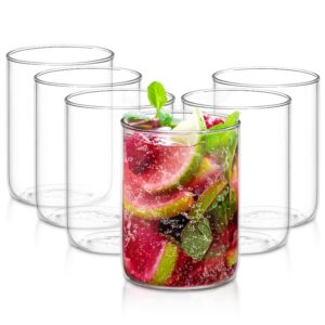 borosil water glasses set of 6, 12 oz, bpa free, borosilicate heat resistant glass, modern clear drinking glasses set for dinner table, odor resistant, dishwasher safe, water, juice, beer & cocktails