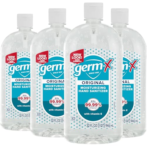 Germ-X Original Hand Sanitizer, Non-Drying Moisturizing Gel with Vitamin E, Instant and No Rinse Formula, Large Family-Size Flip Top Bottle, 32 Fl Oz (Pack of 4)