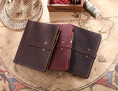 Refillable Leather Journal Writing Notebook, A5 Leather Travel Journal with Pockets, Vintage 6 Ring Binder Organizer Planner Portfolio, Best Travel Gifts - Brown