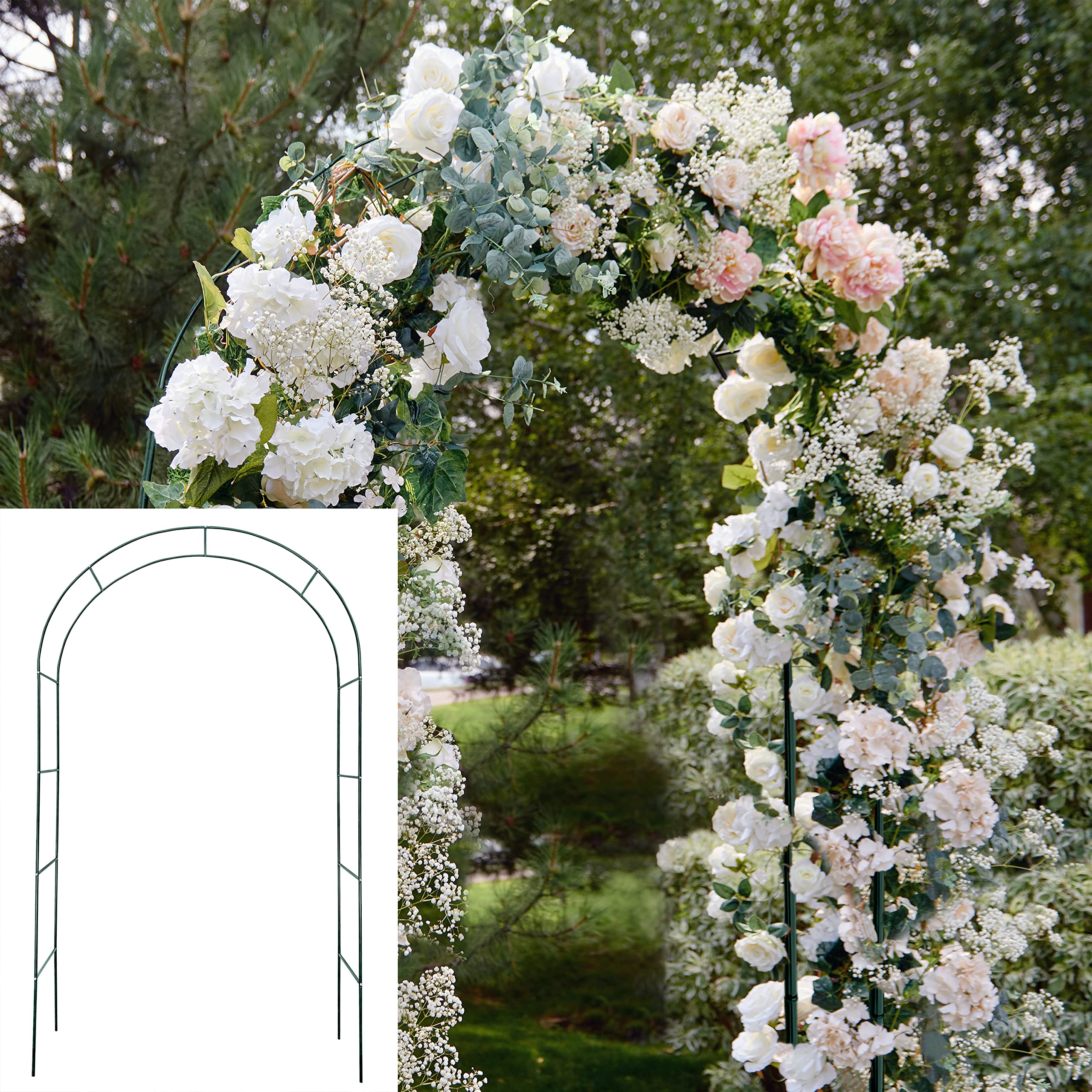 Linnai Products 7.75 FT Lightweight Metal Arch/Garden Arbor; Great for Weddings, Bridal Showers, Lawn Parties, Gardens, Flowers, Vines, and Outdoor and Indoor Decorations; Easy to Assemble, Black