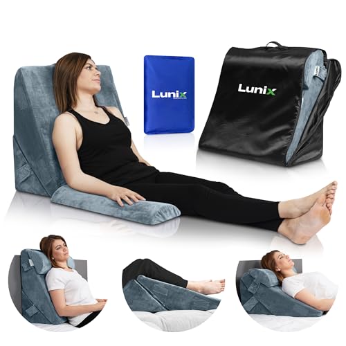 Lunix 3pcs Orthopedic Bed Wedge Pillow Set, Post Surgery Memory Foam for Back, Leg & Knee Pain Relief, Sitting Pillow, Adjustable Pillows for Acid Reflux and GERD for Sleeping, with Hot Cold Pack