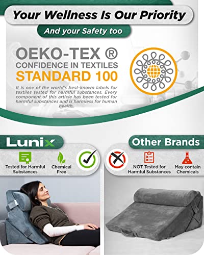 Lunix 3pcs Orthopedic Bed Wedge Pillow Set, Post Surgery Memory Foam for Back, Leg & Knee Pain Relief, Sitting Pillow, Adjustable Pillows for Acid Reflux and GERD for Sleeping, with Hot Cold Pack