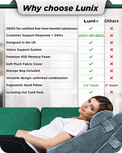 Lunix 3pcs Orthopedic Bed Wedge Pillow Set, Post Surgery Memory Foam for Back, Leg & Knee Pain Relief, Sitting Pillow, Adjustable Pillows for Acid Reflux and GERD for Sleeping, with Hot Cold Pack