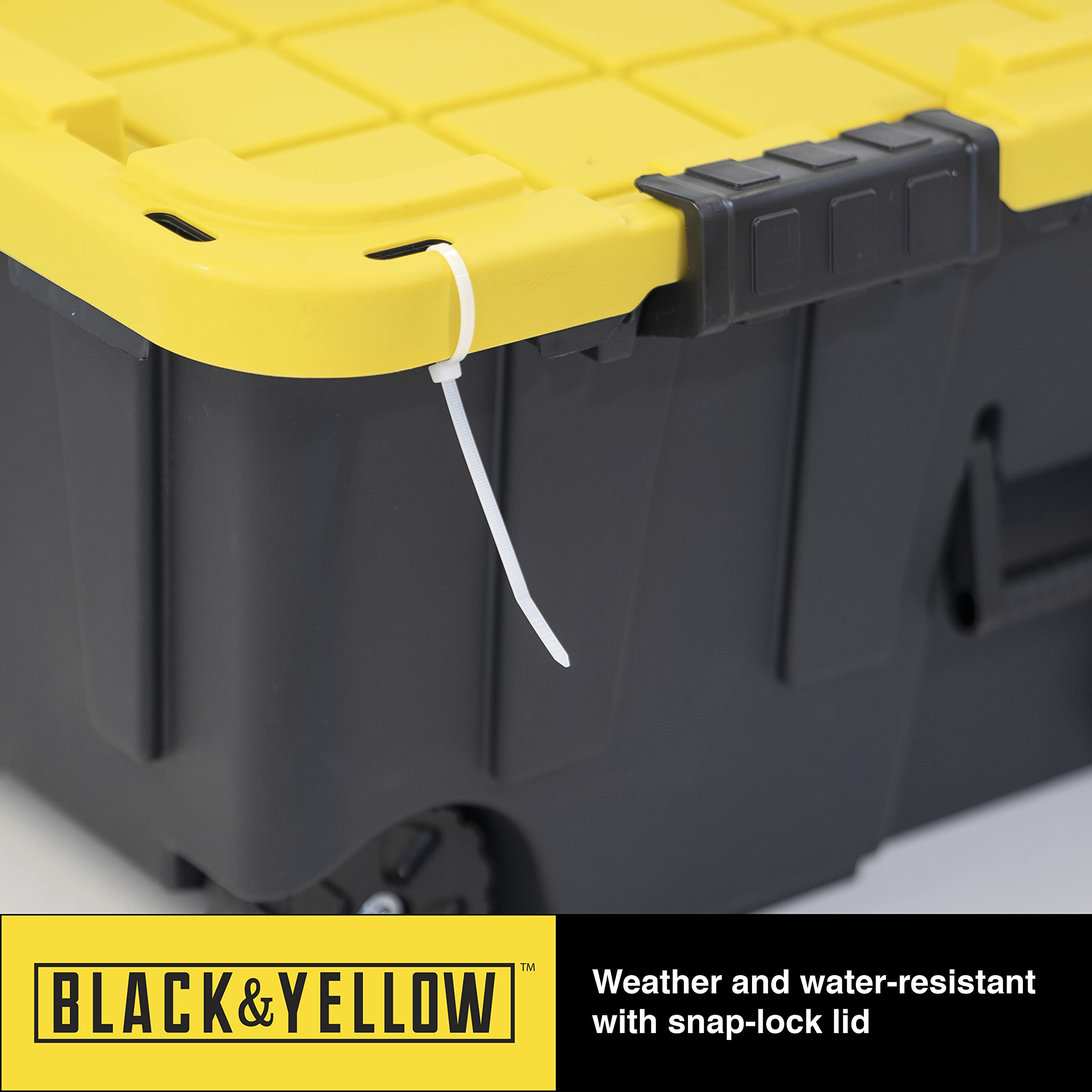 CX BLACK & YELLOW®, 20-Gallon Heavy Duty Tough Storage Footlocker & Snap-Tight Lid, (13.4”H x 18.2”W x 32.3”D), Weather-Resistant Design and Stackable Organization Tote [2 Pack]