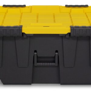 CX BLACK & YELLOW®, 20-Gallon Heavy Duty Tough Storage Footlocker & Snap-Tight Lid, (13.4”H x 18.2”W x 32.3”D), Weather-Resistant Design and Stackable Organization Tote [2 Pack]