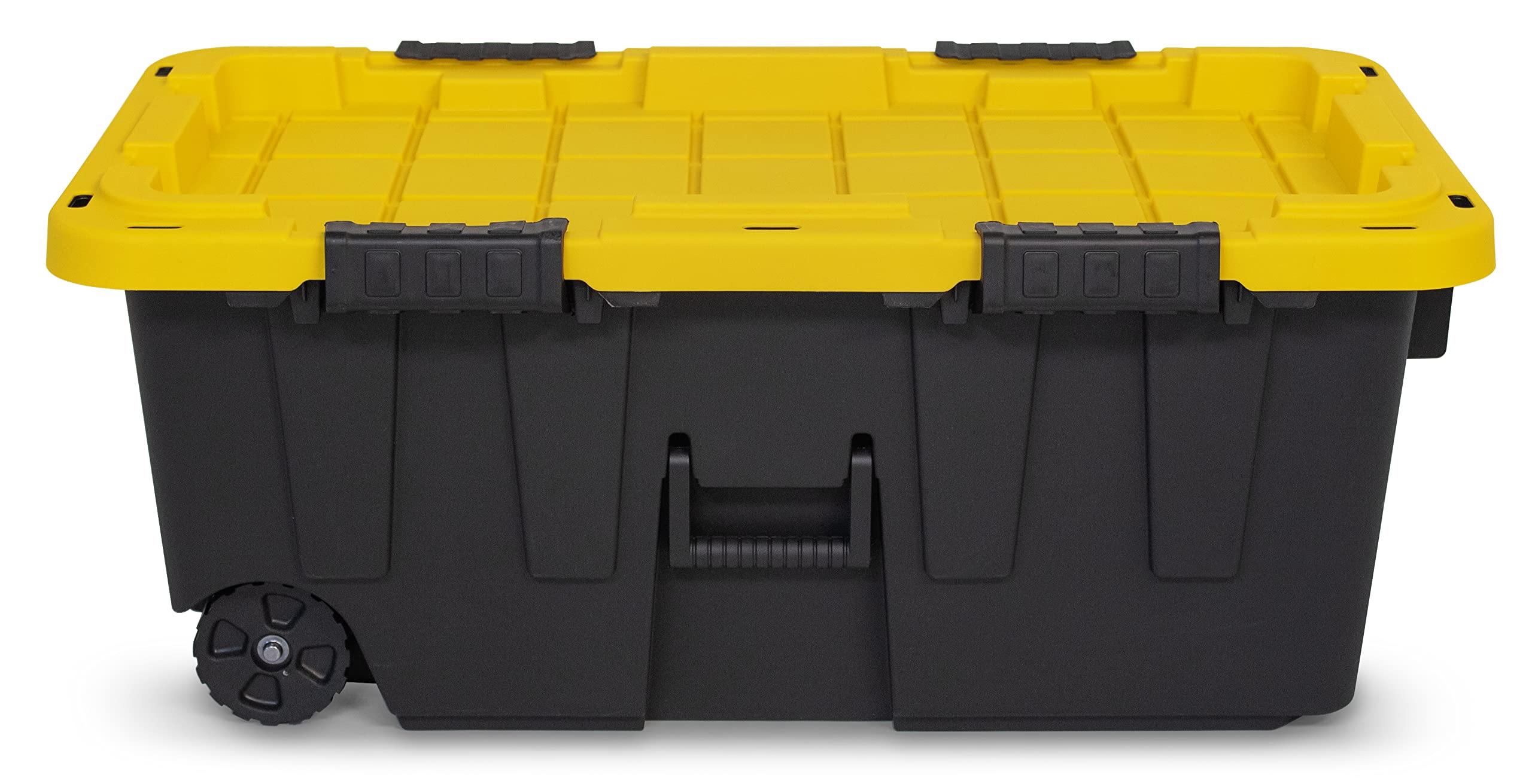 CX BLACK & YELLOW®, 20-Gallon Heavy Duty Tough Storage Footlocker & Snap-Tight Lid, (13.4”H x 18.2”W x 32.3”D), Weather-Resistant Design and Stackable Organization Tote [2 Pack]