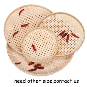 TimesFriend (Only by Bulk) 100% Handwoven Flat Wicker Round Fruit Basket Woven Food Storage Weaved Shallow Tray Bin Vegetable Organizer Holder Bowl Decorative Rack Display (18cm/7")