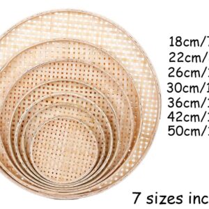 TimesFriend (Only by Bulk) 100% Handwoven Flat Wicker Round Fruit Basket Woven Food Storage Weaved Shallow Tray Bin Vegetable Organizer Holder Bowl Decorative Rack Display (18cm/7")