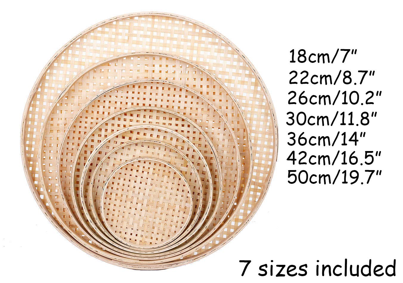 TimesFriend (Only by Bulk) 100% Handwoven Flat Wicker Round Fruit Basket Woven Food Storage Weaved Shallow Tray Bin Vegetable Organizer Holder Bowl Decorative Rack Display (18cm/7")