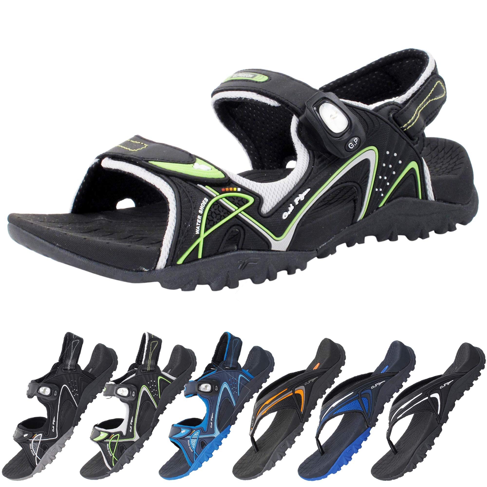 Gold Pigeon Shoes - Ortho Outdoor Water Sandals for Men & Women: 8661 Black Neon Green, EU44 (Women Size 13 / Men Size 11-11.5)