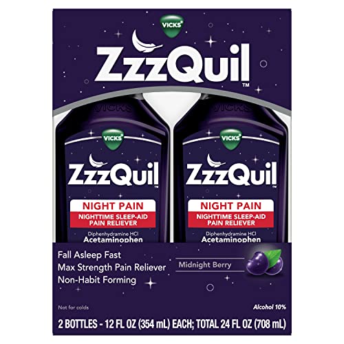 ZzzQuil Nighttime Pain Relief Sleep Aid Liquid, Max Strength Pain Reliever, Non-Habit Forming 12 Fl oz(Pack of 2)