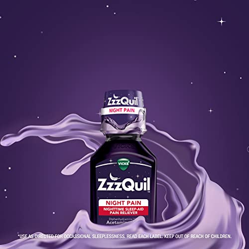 ZzzQuil Nighttime Pain Relief Sleep Aid Liquid, Max Strength Pain Reliever, Non-Habit Forming 12 Fl oz(Pack of 2)