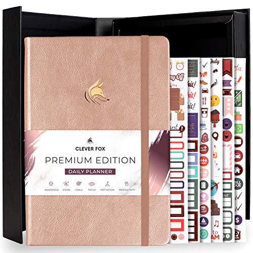 Clever Fox Planner Daily Premium – Undated Daily Planner with Hourly Schedule, Personal Organizer, Productivity Journal, 6 Months (Rose Gold)