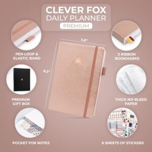 Clever Fox Planner Daily Premium – Undated Daily Planner with Hourly Schedule, Personal Organizer, Productivity Journal, 6 Months (Rose Gold)