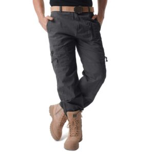 CRYSULLY Men's Casual Trousers Cotton Wild Cargo Pant Combat Wear Work Pants with Zipper Assault Pants Grey