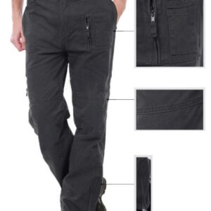 CRYSULLY Men's Casual Trousers Cotton Wild Cargo Pant Combat Wear Work Pants with Zipper Assault Pants Grey