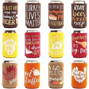 12 oz thanksgiving neoprene can cooler sleeves for soda, beer, beverages (12 pack)