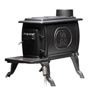 US Stove Company Rustic 900 Square Foot Clean Cast Iron Log Burning Wood Stove with Integrated Cooking Surface and Cool Touch Safety Handle