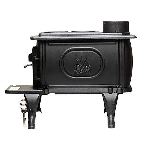 US Stove Company Rustic 900 Square Foot Clean Cast Iron Log Burning Wood Stove with Integrated Cooking Surface and Cool Touch Safety Handle