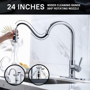 WEWE Sink Faucet, Pull Down Kitchen Faucet with Sprayer Low Lead Commercial Modern Stainless Steel rv Farmhouse Kitchen Faucet Single Handle 1 or 3 Hole Kitchen Sink Faucet, Polished Chrome