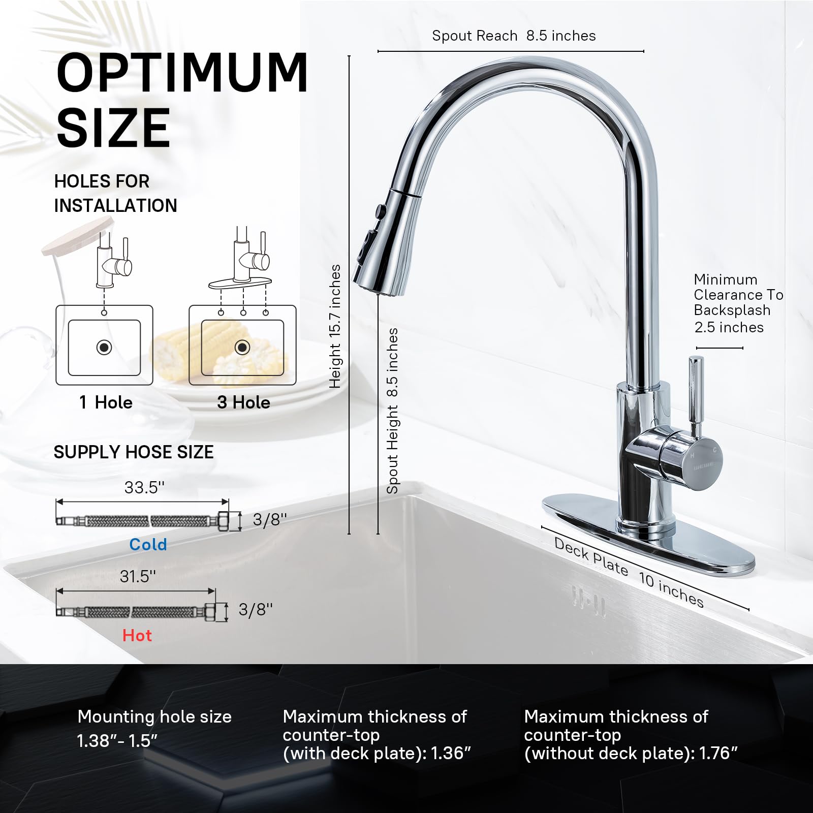 WEWE Sink Faucet, Pull Down Kitchen Faucet with Sprayer Low Lead Commercial Modern Stainless Steel rv Farmhouse Kitchen Faucet Single Handle 1 or 3 Hole Kitchen Sink Faucet, Polished Chrome