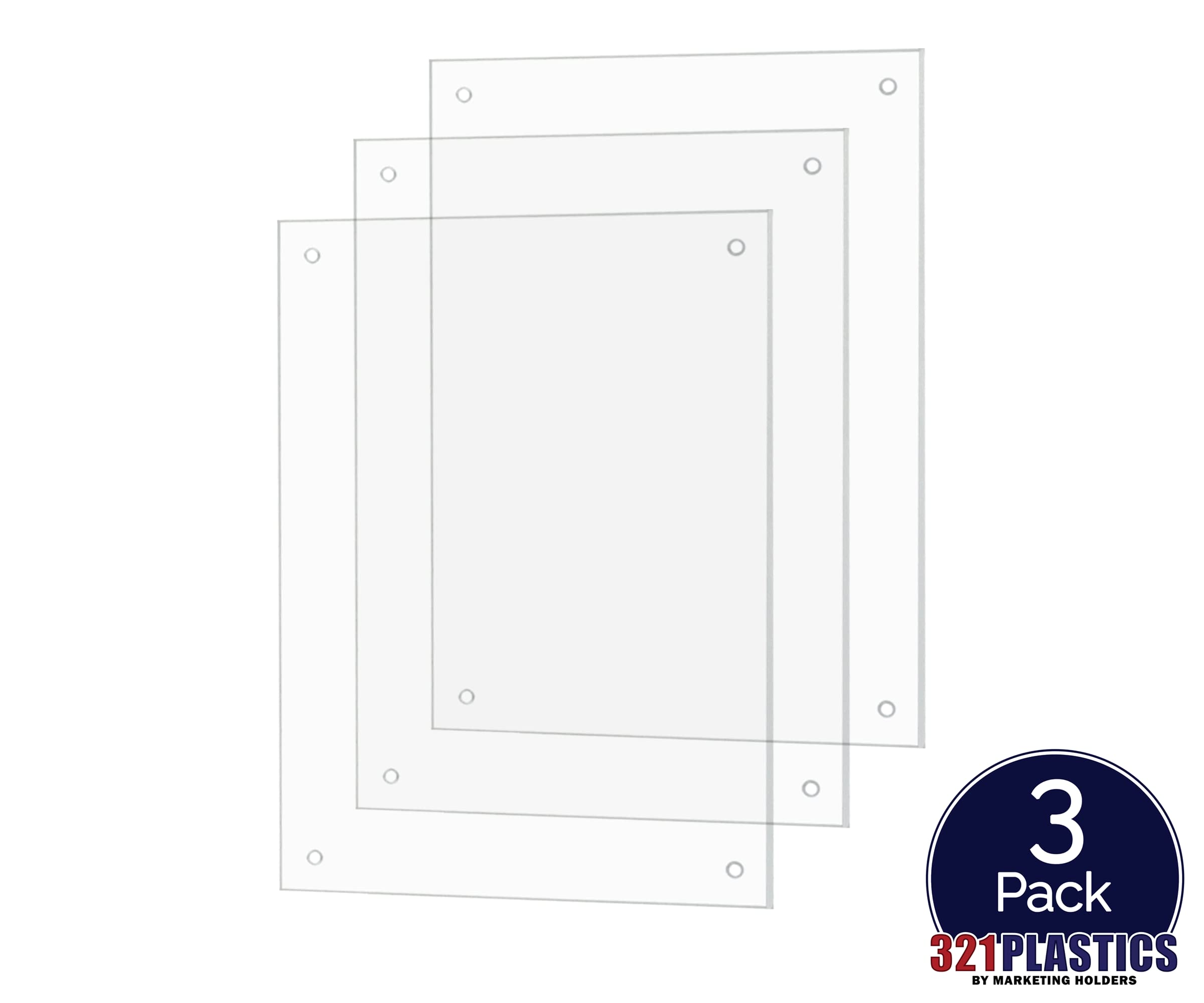 3 Pack Clear Acrylic Wall Protector with Pre Drilled Holes 5" x 7" Protective Plate 5/64" Thick Business or Home Use Dirty Hand and Fingerprint Shield by Marketing Holders