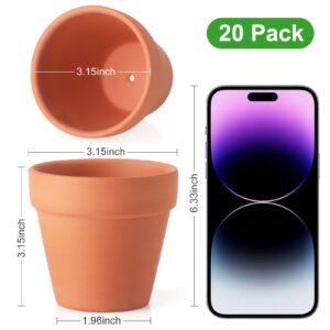 FAMILY 20Pack 3 inch Terra Cotta Color Solid Clay Indoor Mini Flower Pots