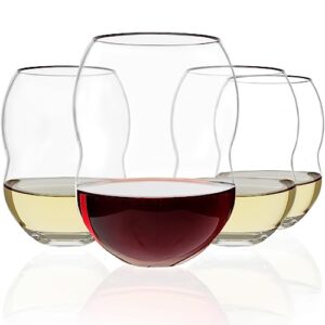 unbreakable plastic stemless wine glasses 18 oz - 100% tritan - proprietary anti slip design - bpa free, dishwasher safe, shatterproof - heavy duty base and extra thick glassware tumblers - set of 4