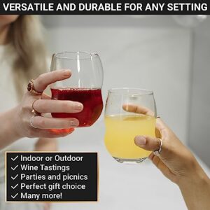 Unbreakable Plastic Stemless Wine Glasses 18 oz - 100% Tritan - Proprietary Anti Slip Design - BPA Free, Dishwasher Safe, Shatterproof - Heavy Duty Base and Extra Thick Glassware Tumblers - Set of 4