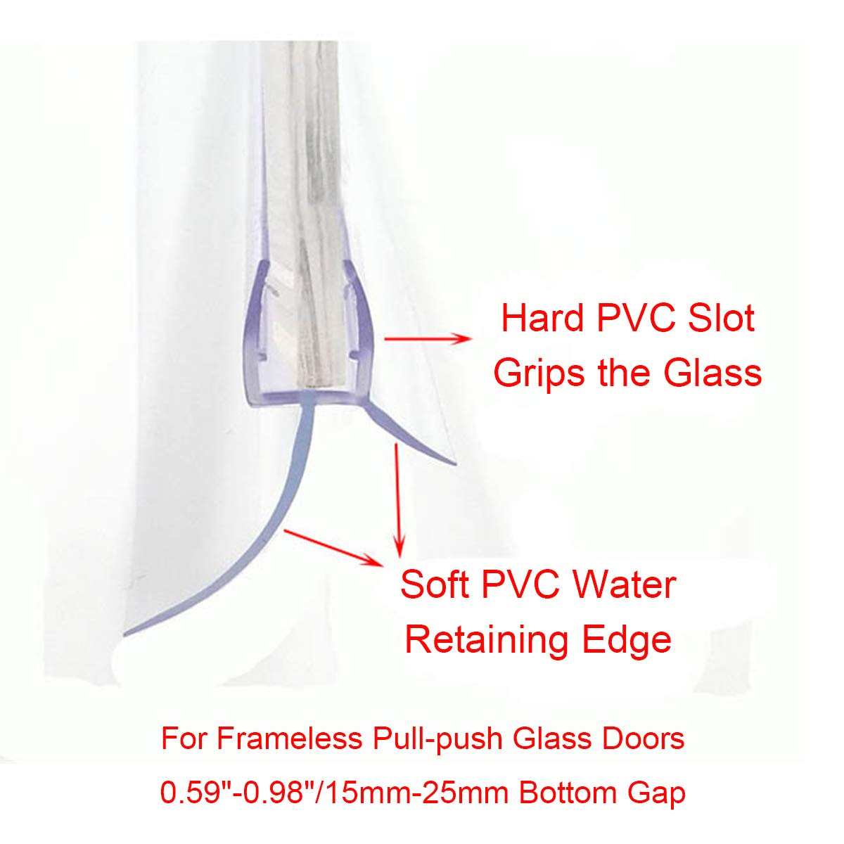 Cozylkx Frameless Shower Door Bottom Seal with Drip Rail 3/8" Thick Glass 33" Long Sweep - Glass Door Seal Strip Stop Shower Leaks