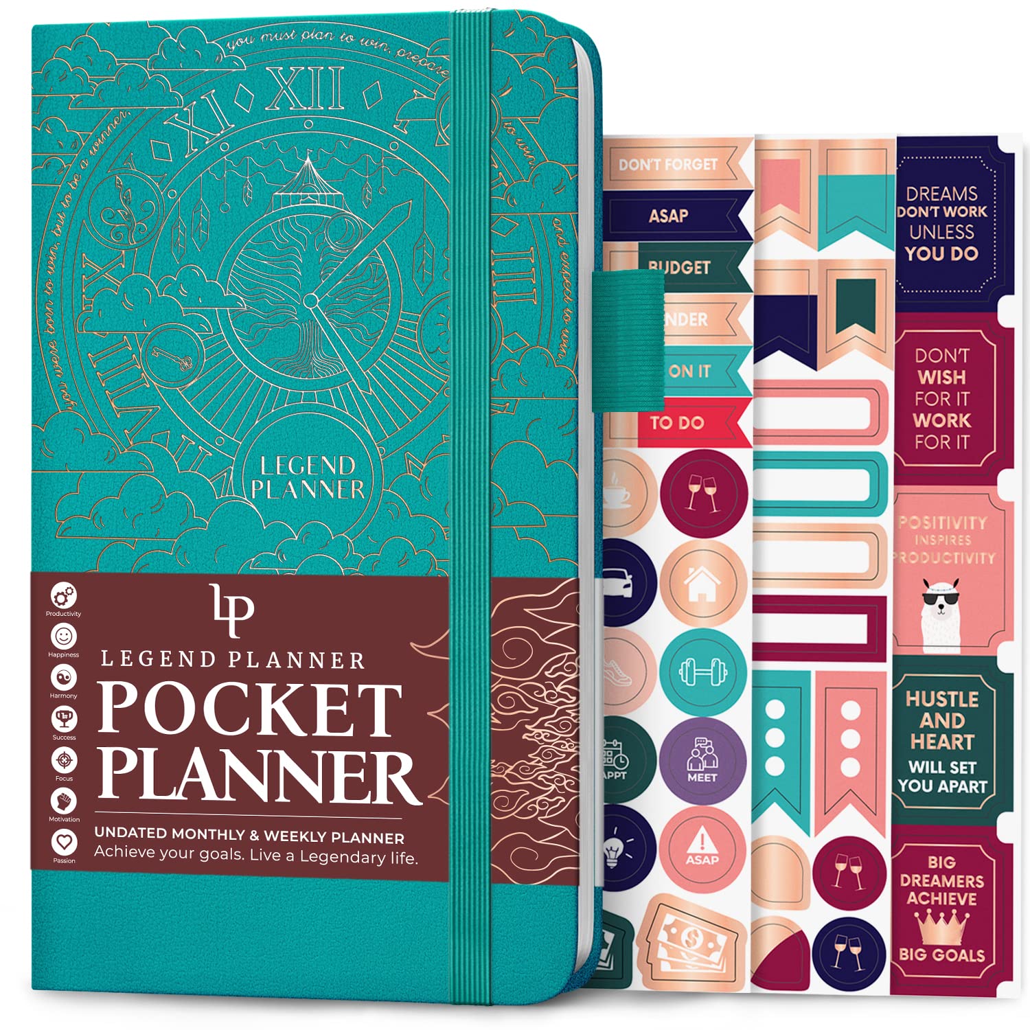 Legend Planner Pocket – Small Undated Monthly & Weekly Goal Journal and Calendar for Productivity, Mini Life Organizer Planner Perfect for Purse, Size: 3.5" x 6.2" Hardcover – Viridian Green