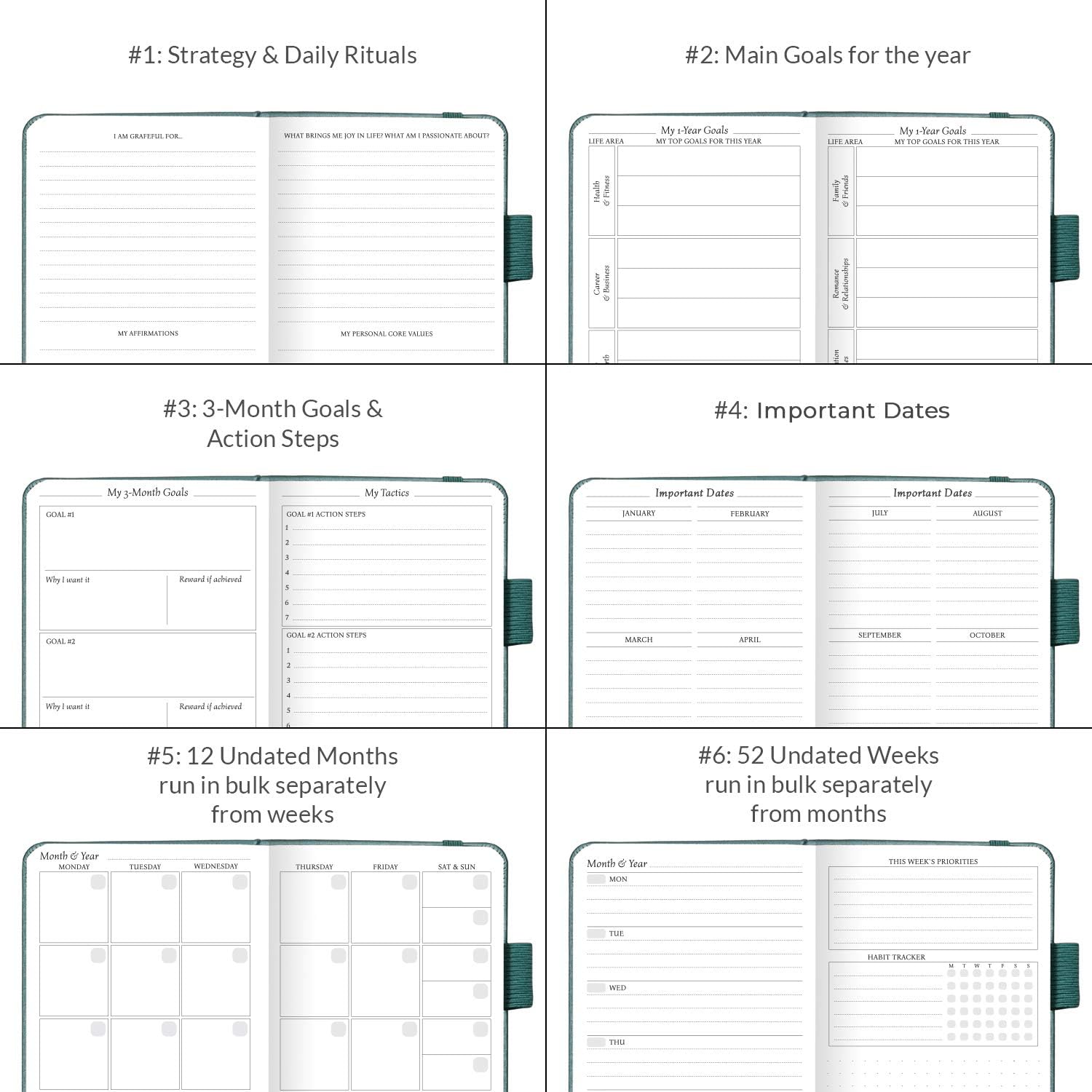 Legend Planner Pocket – Small Undated Monthly & Weekly Goal Journal and Calendar for Productivity, Mini Life Organizer Planner Perfect for Purse, Size: 3.5" x 6.2" Hardcover – Viridian Green