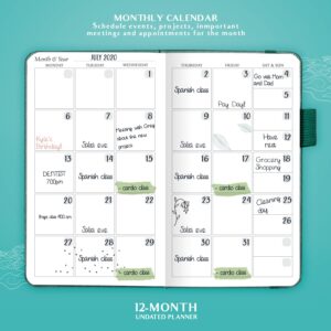 Legend Planner Pocket – Small Undated Monthly & Weekly Goal Journal and Calendar for Productivity, Mini Life Organizer Planner Perfect for Purse, Size: 3.5" x 6.2" Hardcover – Viridian Green