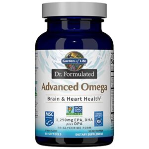 garden of life dr. formulated advanced omega fish oil - lemon, 1,290mg epa, dha + dpa in triglyceride form, single source omega 3 supplement for ultimate brain & heart health, non-gmo, 60 softgels