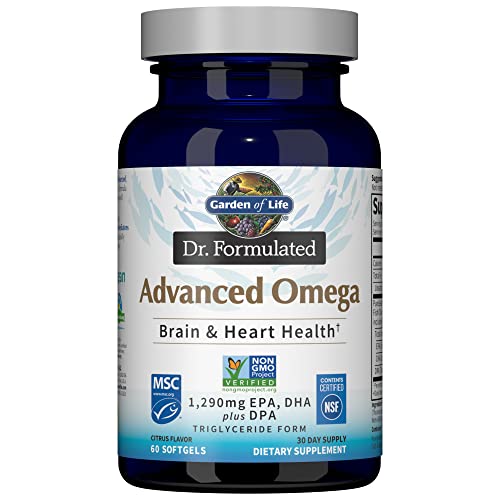 Garden of Life Dr. Formulated Advanced Omega Fish Oil - Lemon, 1,290mg EPA, DHA + DPA in Triglyceride Form, Single Source Omega 3 Supplement for Ultimate Brain & Heart Health, Non-GMO, 60 Softgels