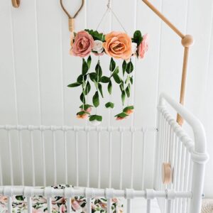 Sorrel + Fern Rose Flower Baby Crib Mobile (Felt Rose) - Baby Shower Gift Nursery Decorations - Handmade Floral Decor - for Girls