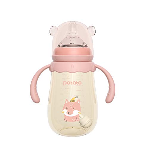 POTATO Baby Bottles PPSU Baby Feeding Bottle 10 oz Anti-Colic Bottles with Silicone Nipples Breastfeeding Bottles for Babies & Toddlers - Pink