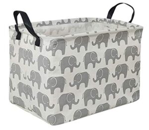 rectangular storage bin canvas fabric storage basket,waterproof coating toy organizer with handles,gift basket for home,office,clothes,toy,shelf basket(rec elephant)