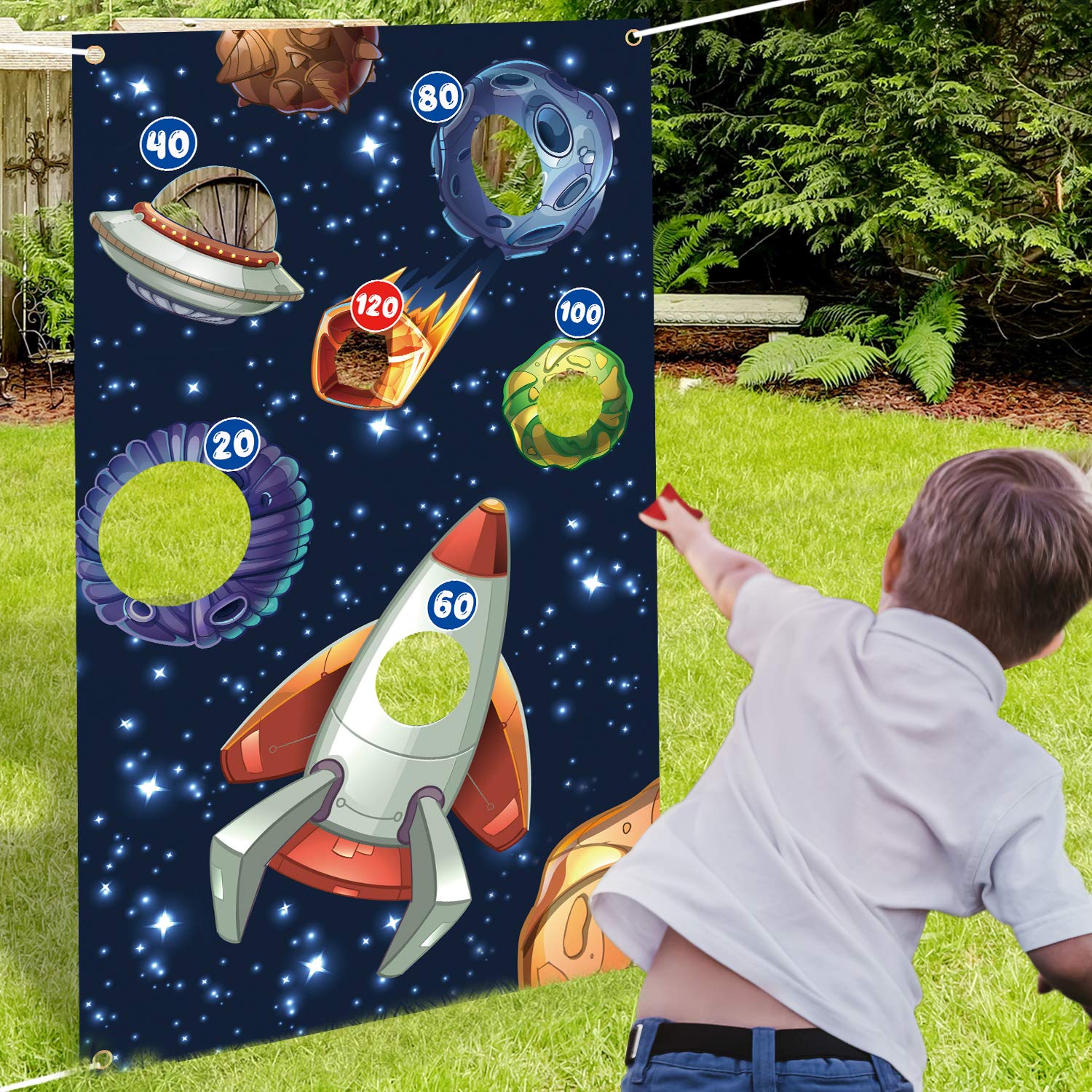 Outer Space Toss Games Banner Backdrop Indoor or Outdoor Galaxy Theme Birthday Party Decorations Supplies for Kids Adults Family