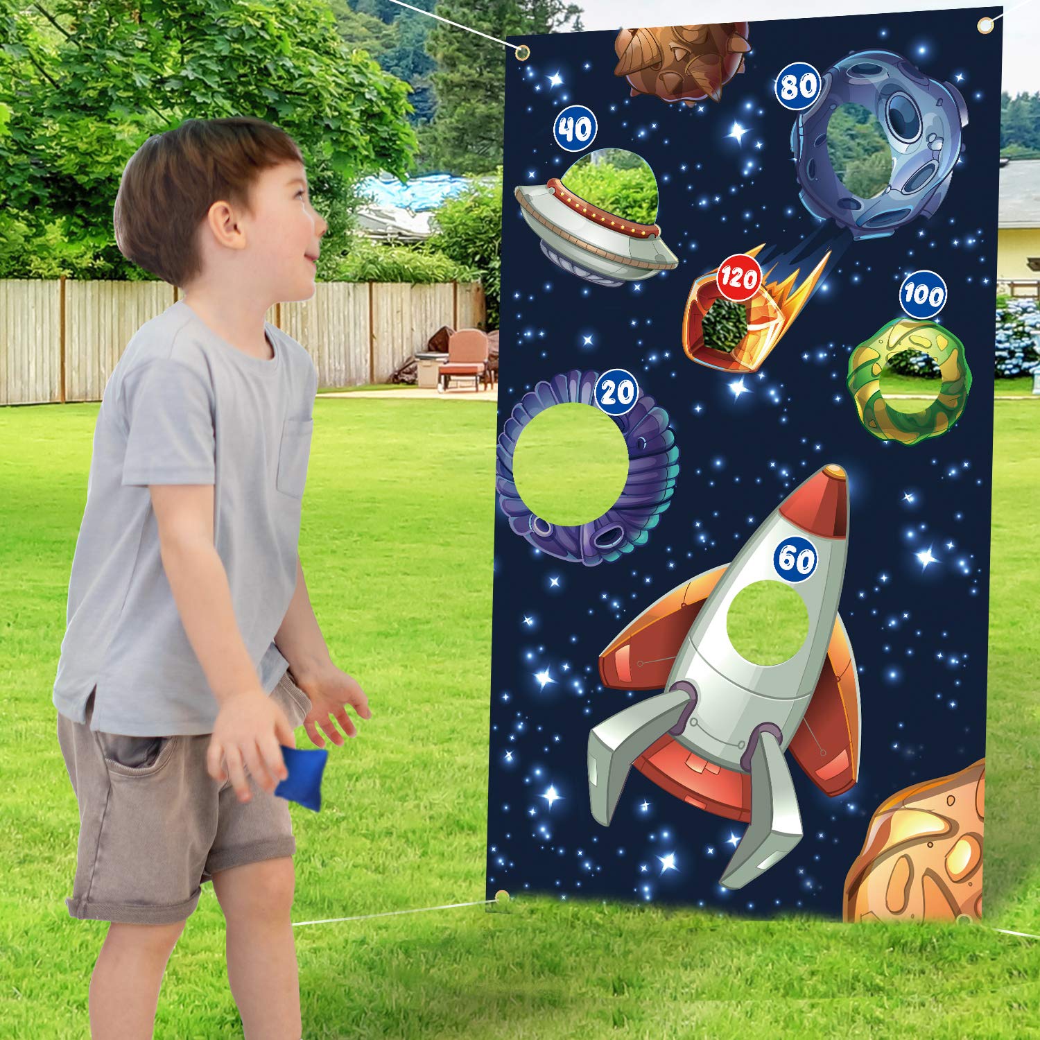 Outer Space Toss Games Banner Backdrop Indoor or Outdoor Galaxy Theme Birthday Party Decorations Supplies for Kids Adults Family