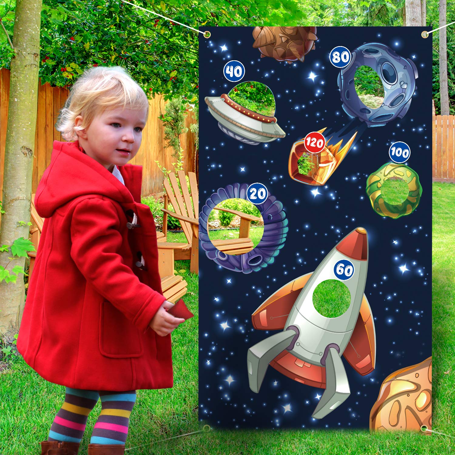 Outer Space Toss Games Banner Backdrop Indoor or Outdoor Galaxy Theme Birthday Party Decorations Supplies for Kids Adults Family