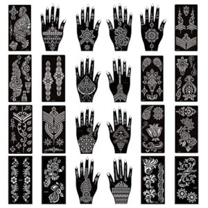 xmasir pack of 24 sheets henna tattoo stencil kit/temporary tattoo templates,self-adhesive indian arabian tattoo sticker for body paint new designs