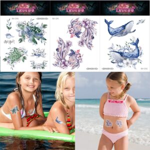 Konsait 120pcs Ocean Animals Temporary Tattoos for Kids, Fake Sea Animal Tropical Ocean Fish Shark Dolphin Waterproof Tattoo Stickers Baby Shower Girls/Boys Birthday Party Favor Decoration Supplies