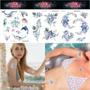 Konsait 120pcs Ocean Animals Temporary Tattoos for Kids, Fake Sea Animal Tropical Ocean Fish Shark Dolphin Waterproof Tattoo Stickers Baby Shower Girls/Boys Birthday Party Favor Decoration Supplies